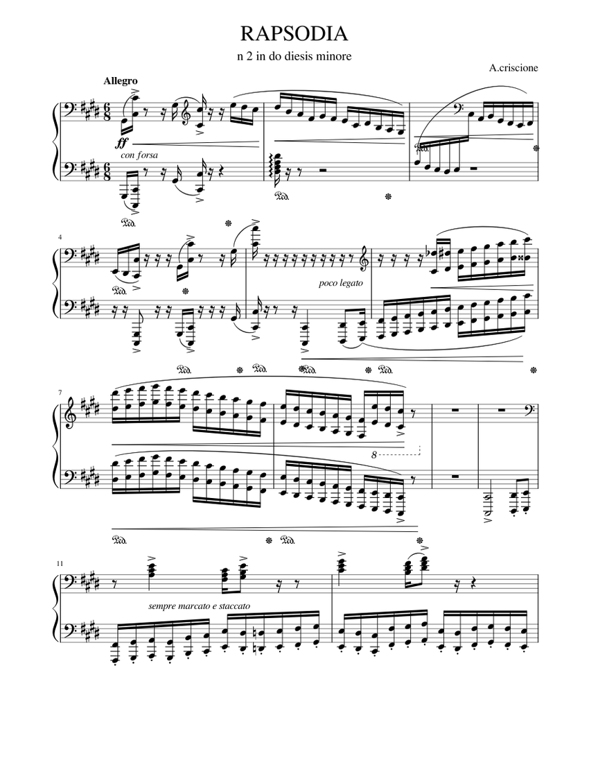 RAPSODIA n 2 Sheet music for Piano (Solo) | Musescore.com