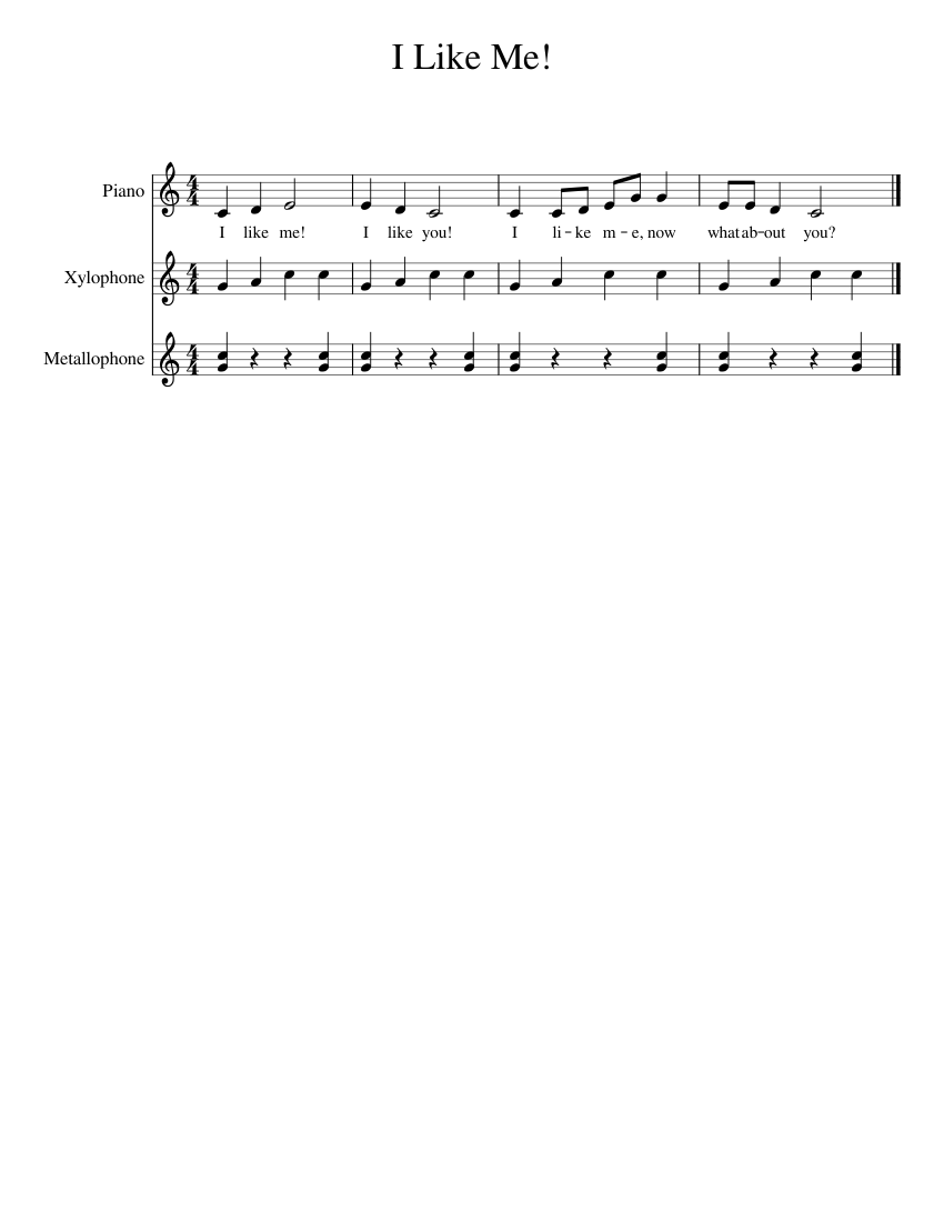 I Like Me! Sheet Music for Piano, Xylophone, Metallophone (Mixed Trio ...