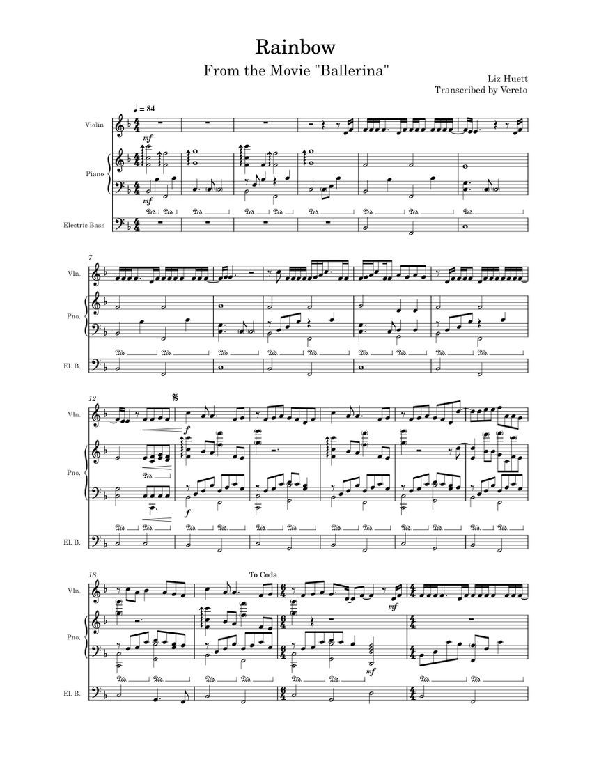 Rainbow – Liz Huett from the movie "Ballerina" (Leap) Sheet Music for ...