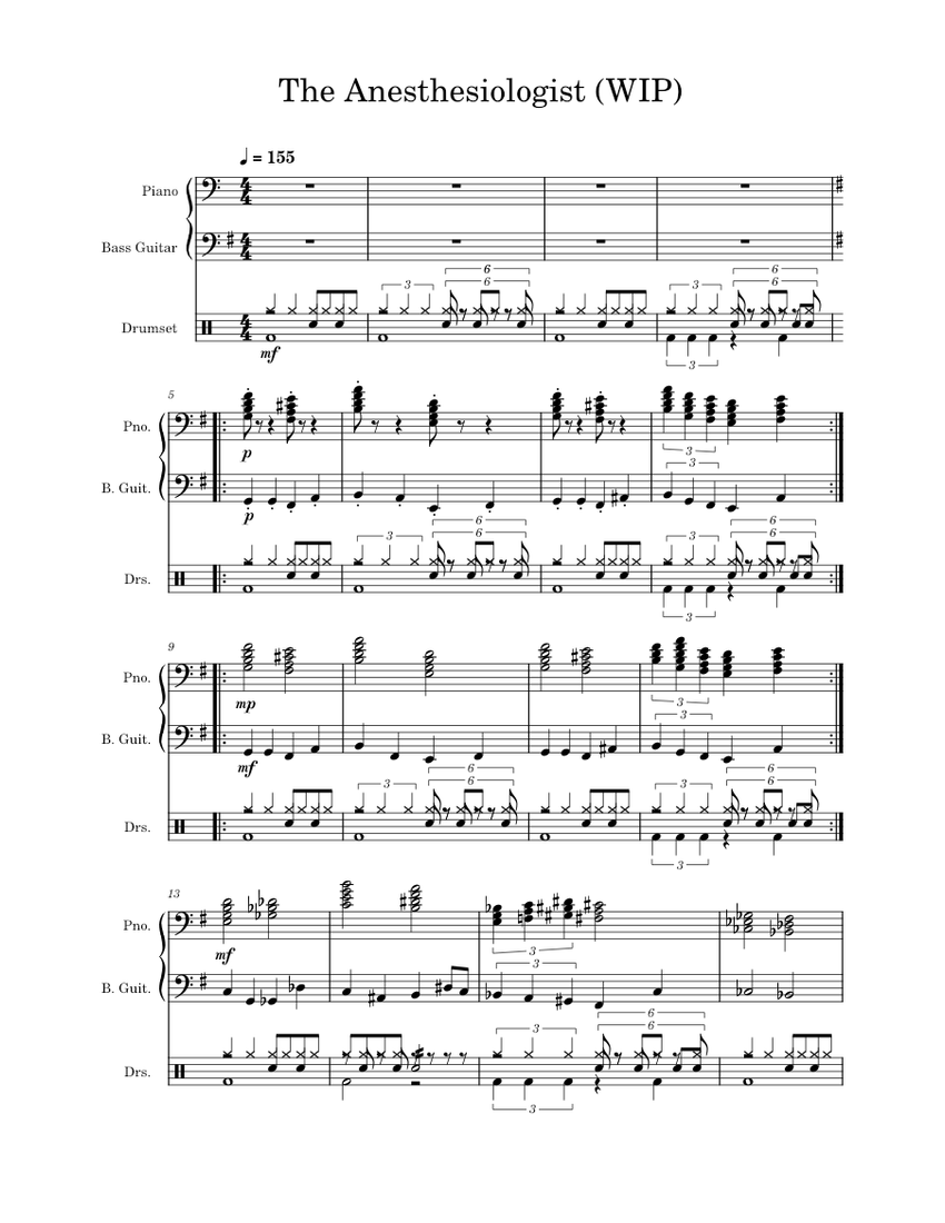 The Anesthesiologist (WIP) Sheet music for Piano, Bass guitar, Drum ...