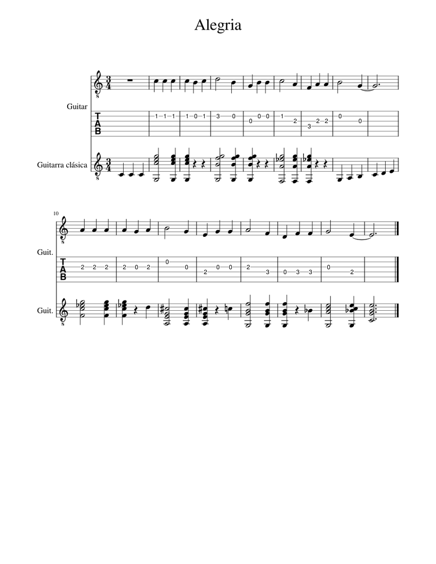 Alegria Sheet Music and Tab for Guitar (Mixed Duet) | MuseScore.com