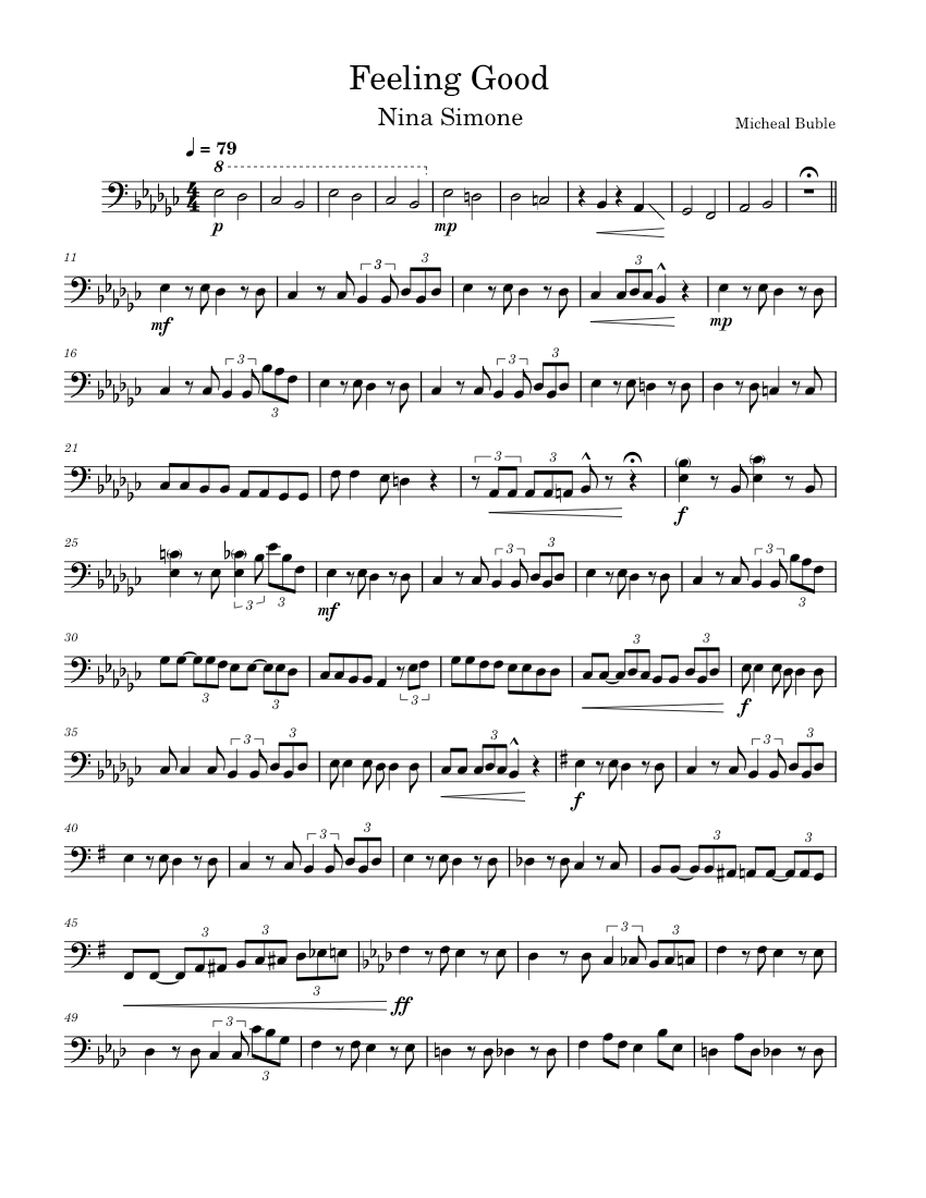 Feeling_Good_Bass Sheet music for Bass guitar (Solo) | Musescore.com