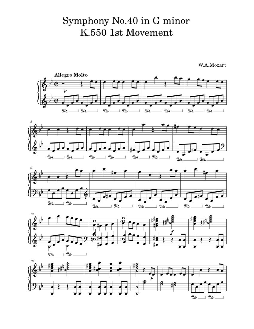 Symphony No.40 in G minor 1st movement , K.550 – Wolfgang Amadeus ...