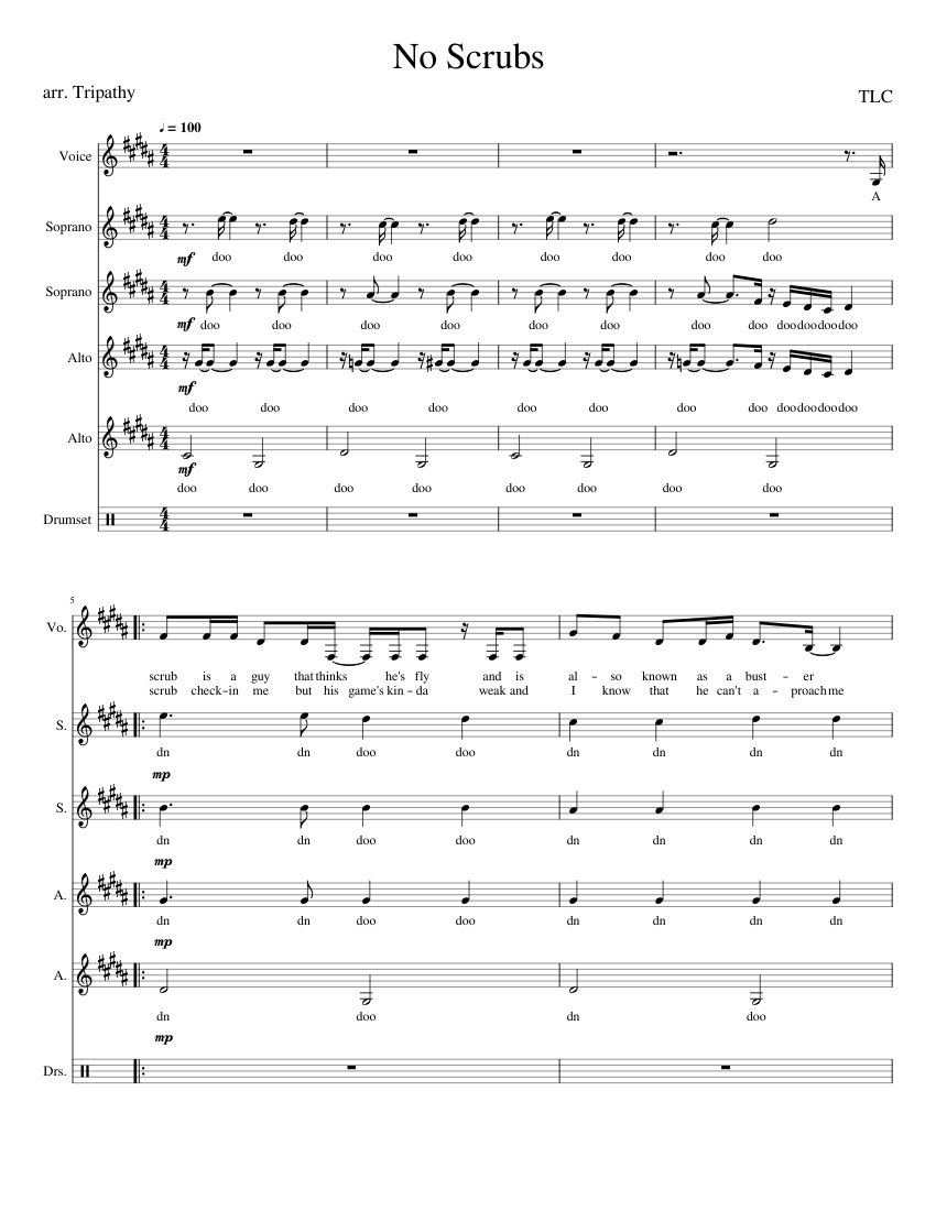 No_Scrubs_SSAA Sheet music for Soprano, Alto, Vocals, Drum group (Mixed ...