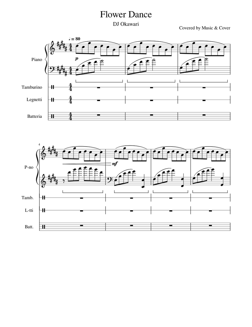 Flower_Dance Sheet music for Piano, Tambourine, Drum group, Claves ...