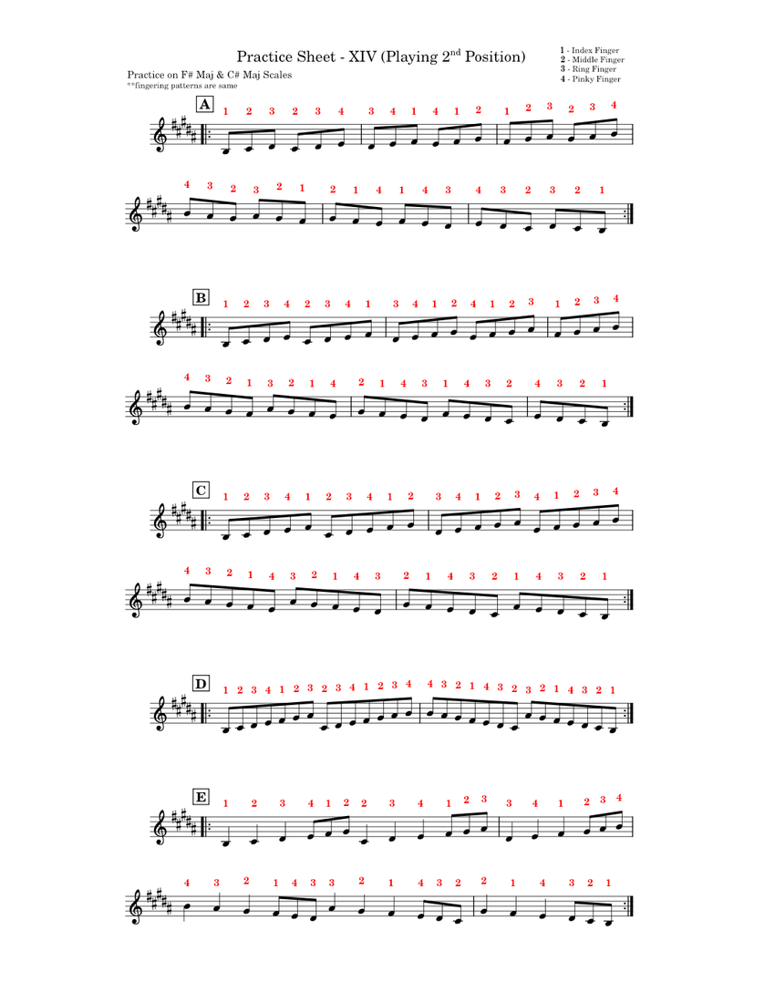 Practice Sheet - XIV (Playing 2nd Position) Sheet music for Violin ...