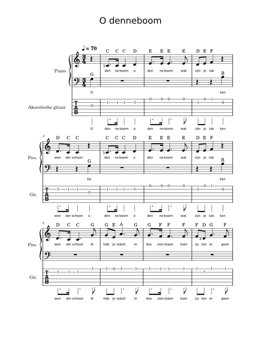 O denneboom - De Muziekleraar Sheet music for Piano, Guitar (Piano-Voice-Guitar) | Musescore.com