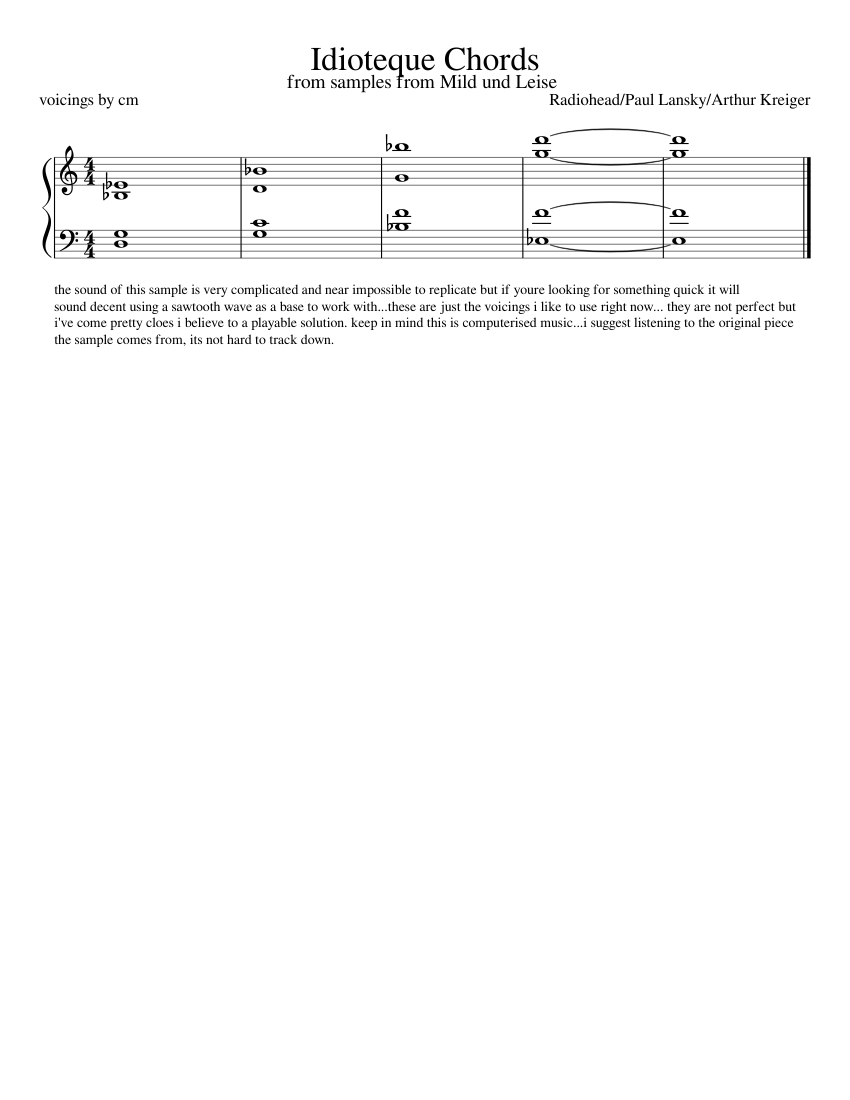 Idioteque Chords Sheet Music for Piano (Solo) Easy | MuseScore.com