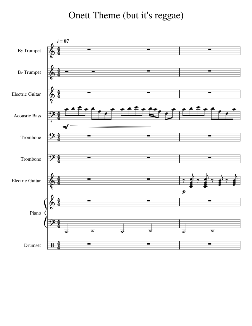 Onett Theme Sheet Music for Piano, Trombone, Trumpet in b-flat, Guitar ...
