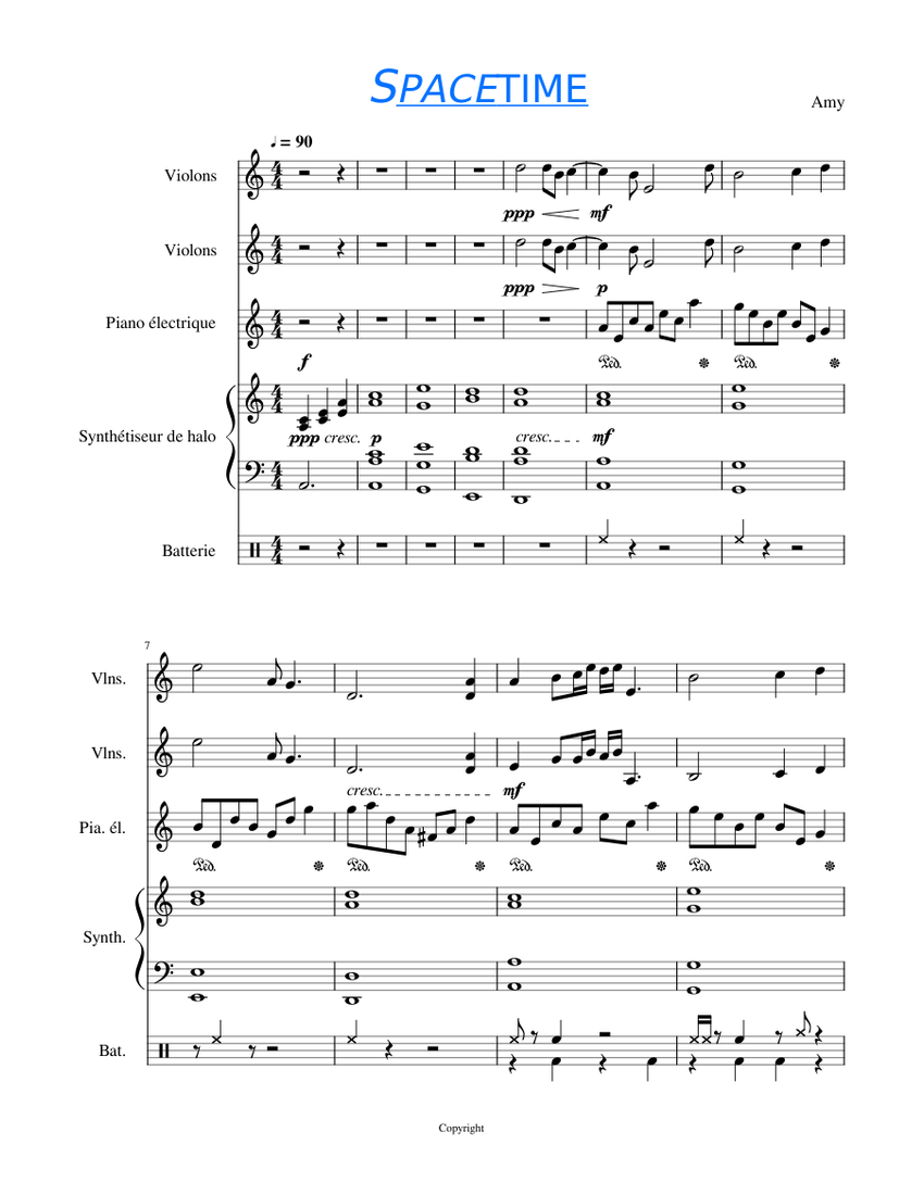 Spacetime Sheet music for Piano, Drum group, Strings group, Synthesizer ...
