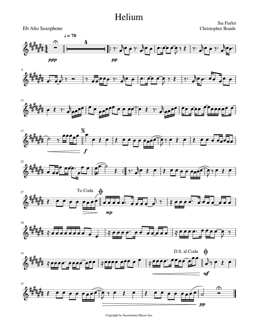 Helium Sheet music for Saxophone alto (Solo) | Musescore.com