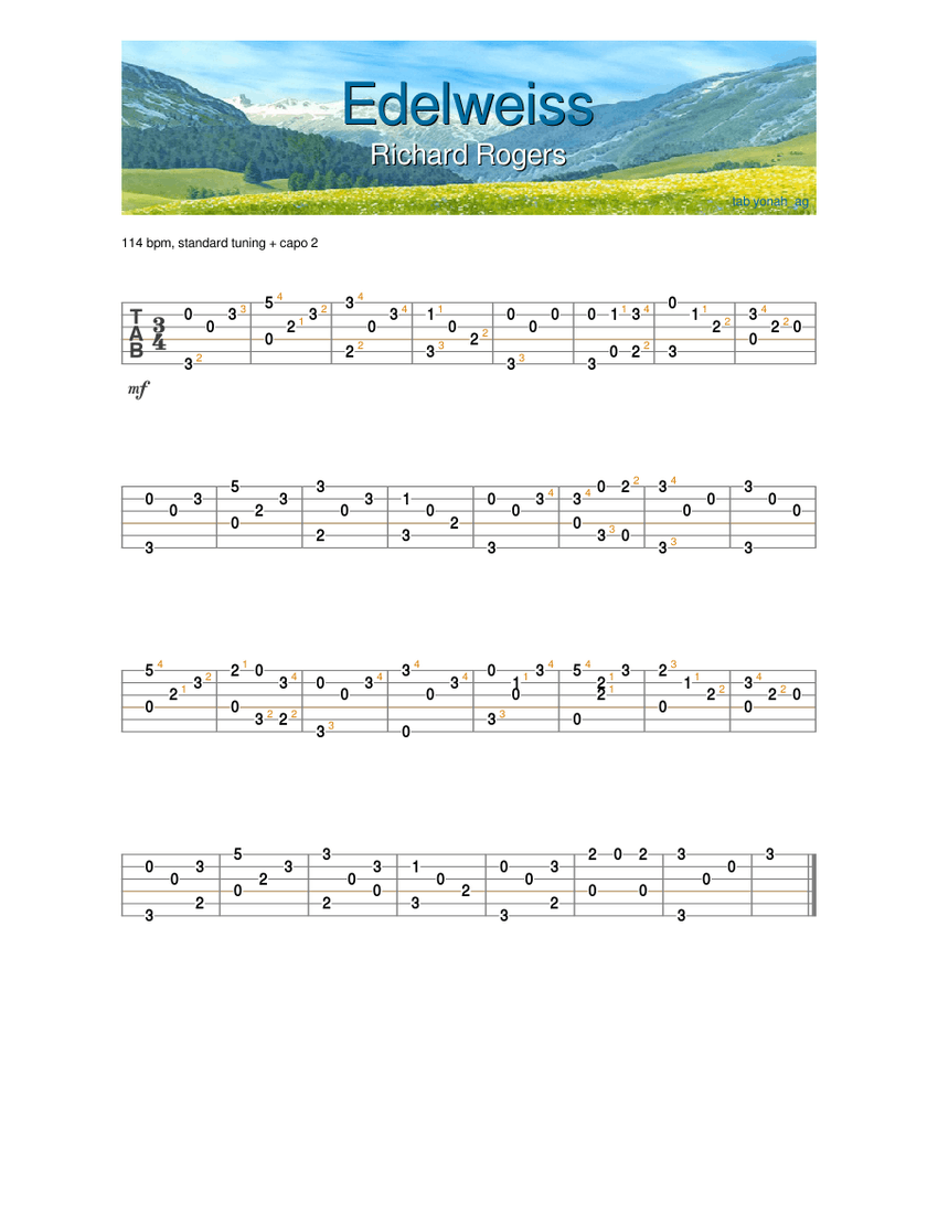 Edelweiss Guitar Tab Sheet Music For Guitar Solo