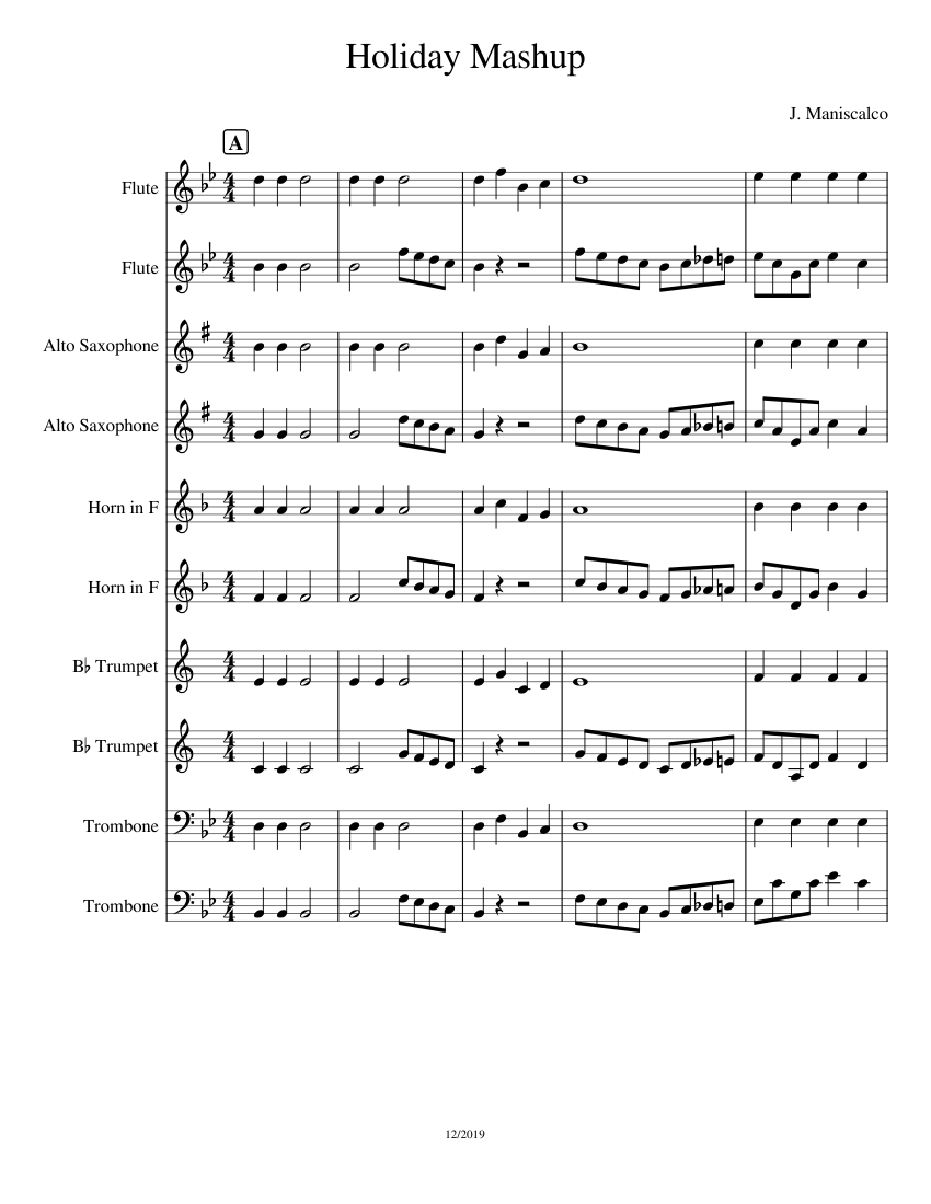 Holiday_Mashup Sheet music for Trombone, Flute, Saxophone alto, Trumpet ...