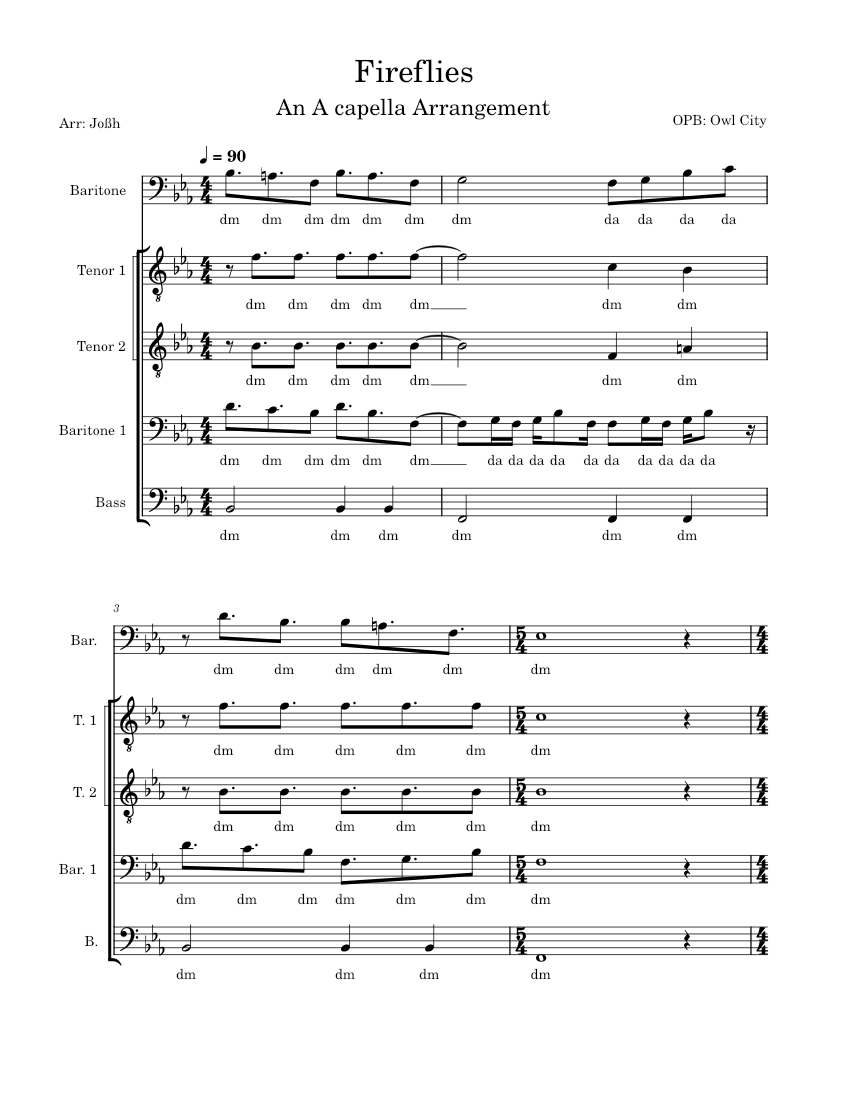 Fireflies – 5 parts Sheet music for Tenor, Bass voice, Baritone (Choral ...
