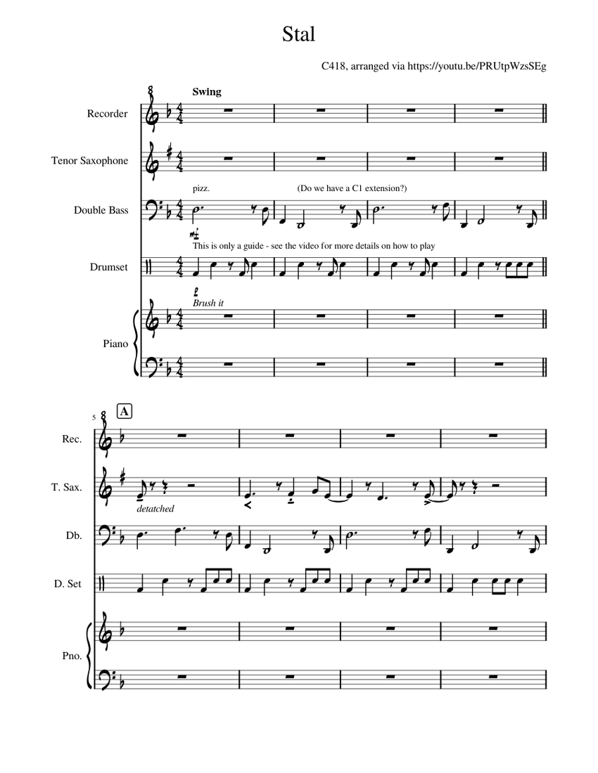 Stal Sheet music for Piano, Saxophone tenor, Contrabass, Drum group ...