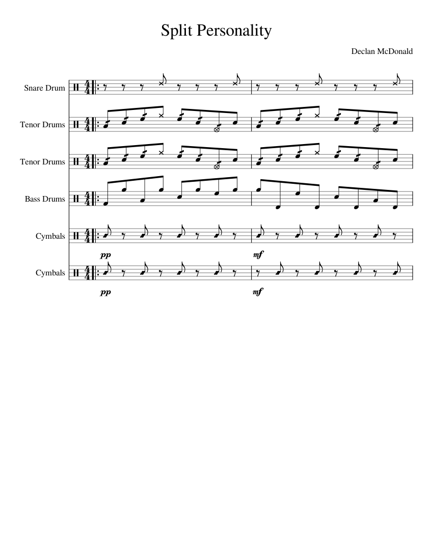 Split Personality Sheet music for Snare drum, Crash, Tenor drum, Bass ...