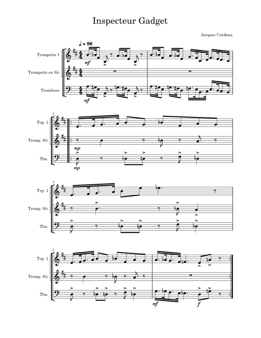 Inspecteur Gadget – Jacques Cardona Sheet Music for Trombone, Trumpet ...