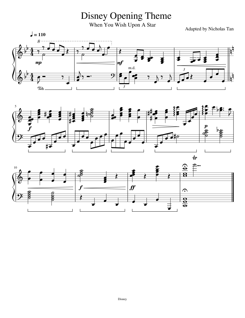 Disney Opening Theme – Misc Soundtrack Sheet Music for Piano (Solo ...