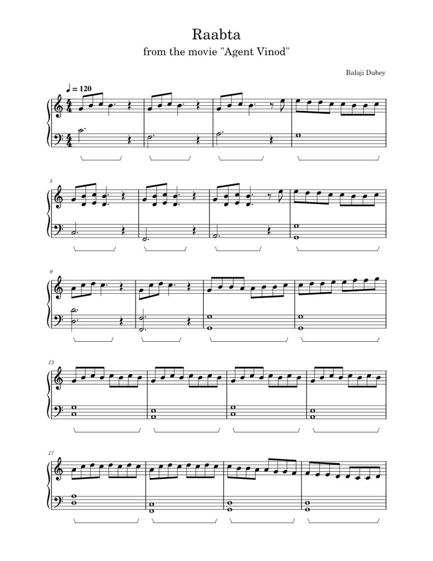 Raabta Agent Vinod Sheet music for Piano (Solo) Easy | Musescore.com