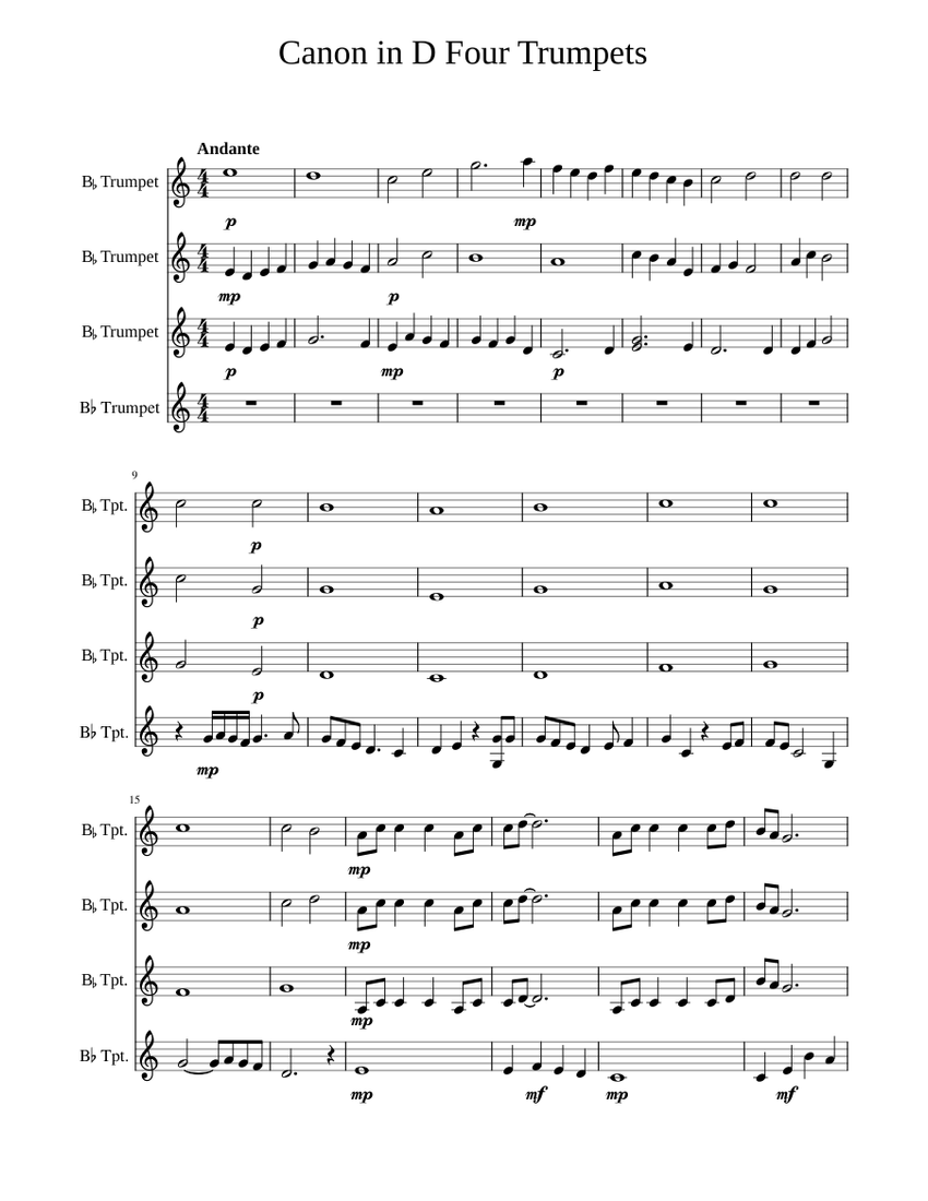 Canon_in_D_Four_Trumpets Sheet music for Trumpet in b-flat (Solo ...