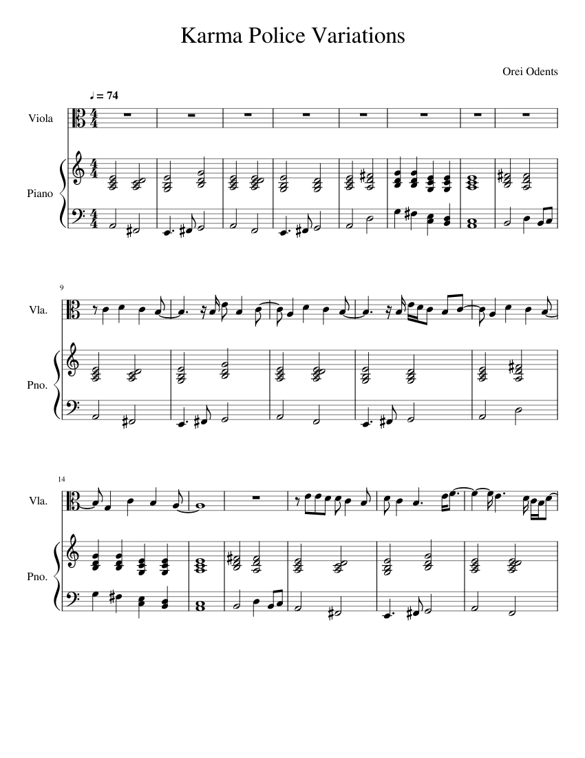 Karma_Police_Variations Sheet music for Piano, Viola (Solo) | Musescore.com
