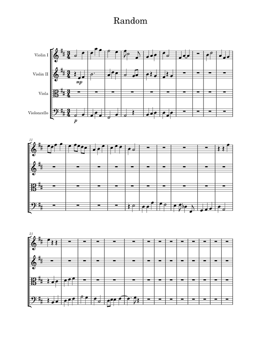 random Sheet music for Violin, Viola, Cello (String Quartet ...