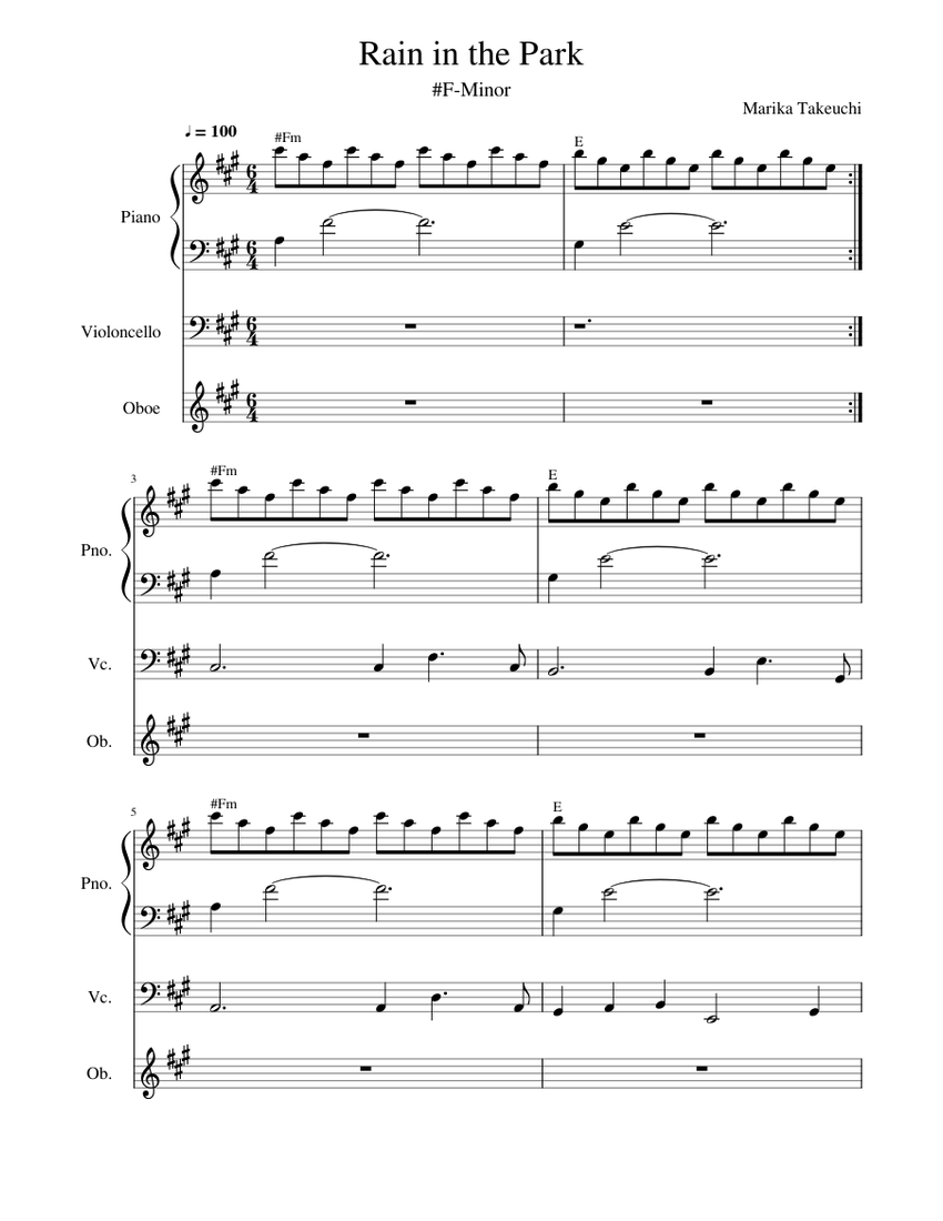 Rain in the Park - Marika Takeuchi Sheet Music for Piano, Oboe, Cello ...