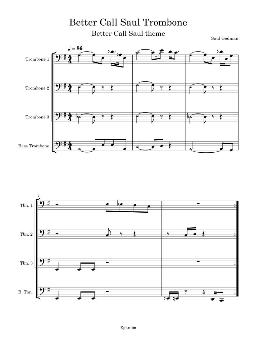 Better Call Saul Trombone Sheet Music for Trombone, Trombone bass ...