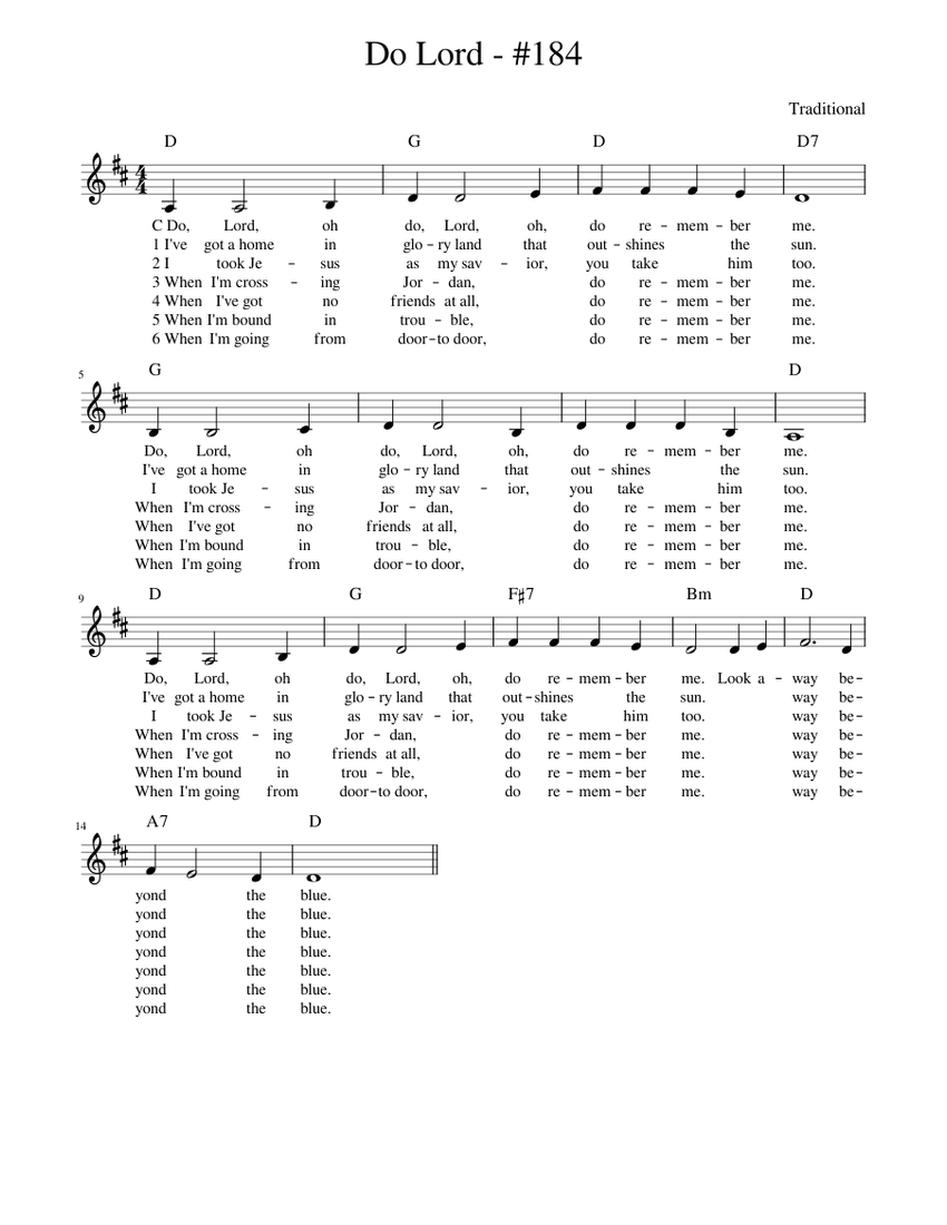 Traditional music - Do Lord - #184 Sheet music for Piano (Solo ...