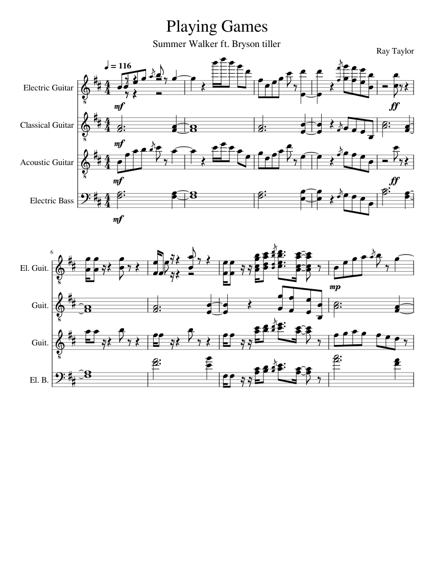 Playing games – Summer Walker Sheet music for Guitar, Bass guitar ...
