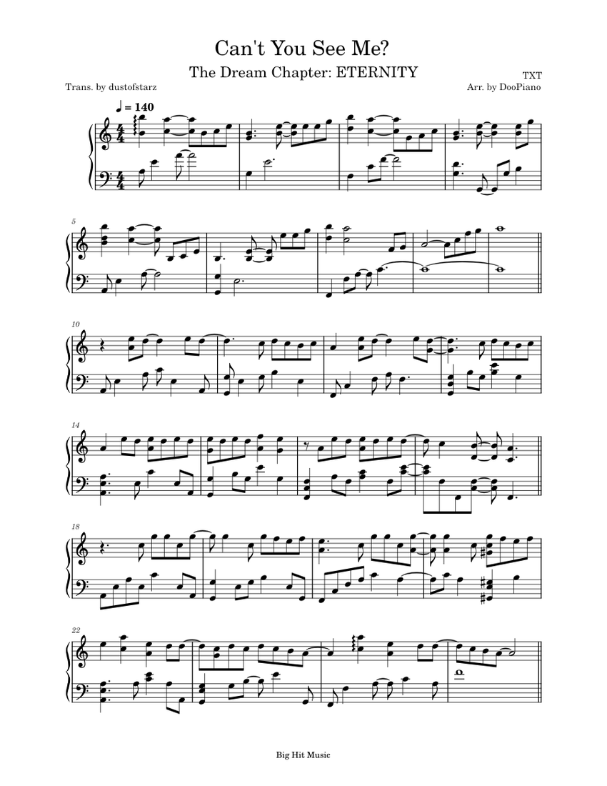 Can't You See Me? - TXT (DooPiano) Sheet Music for Piano (Solo ...
