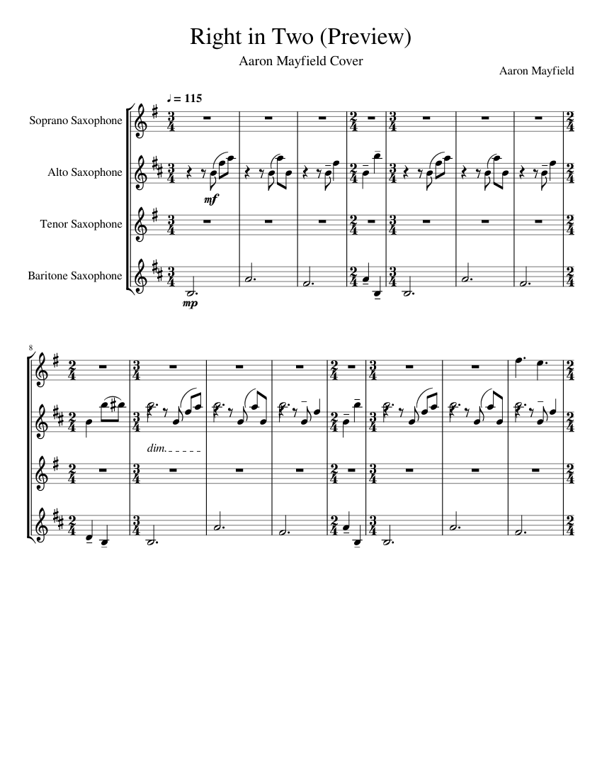 Right_in_Two_Preview Sheet Music for Saxophone alto, Saxophone tenor ...