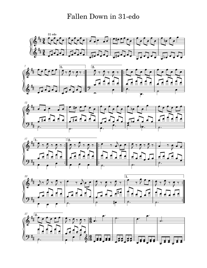 Fallen Down (Reprise) in 31 edo Sheet music for Piano (Solo ...