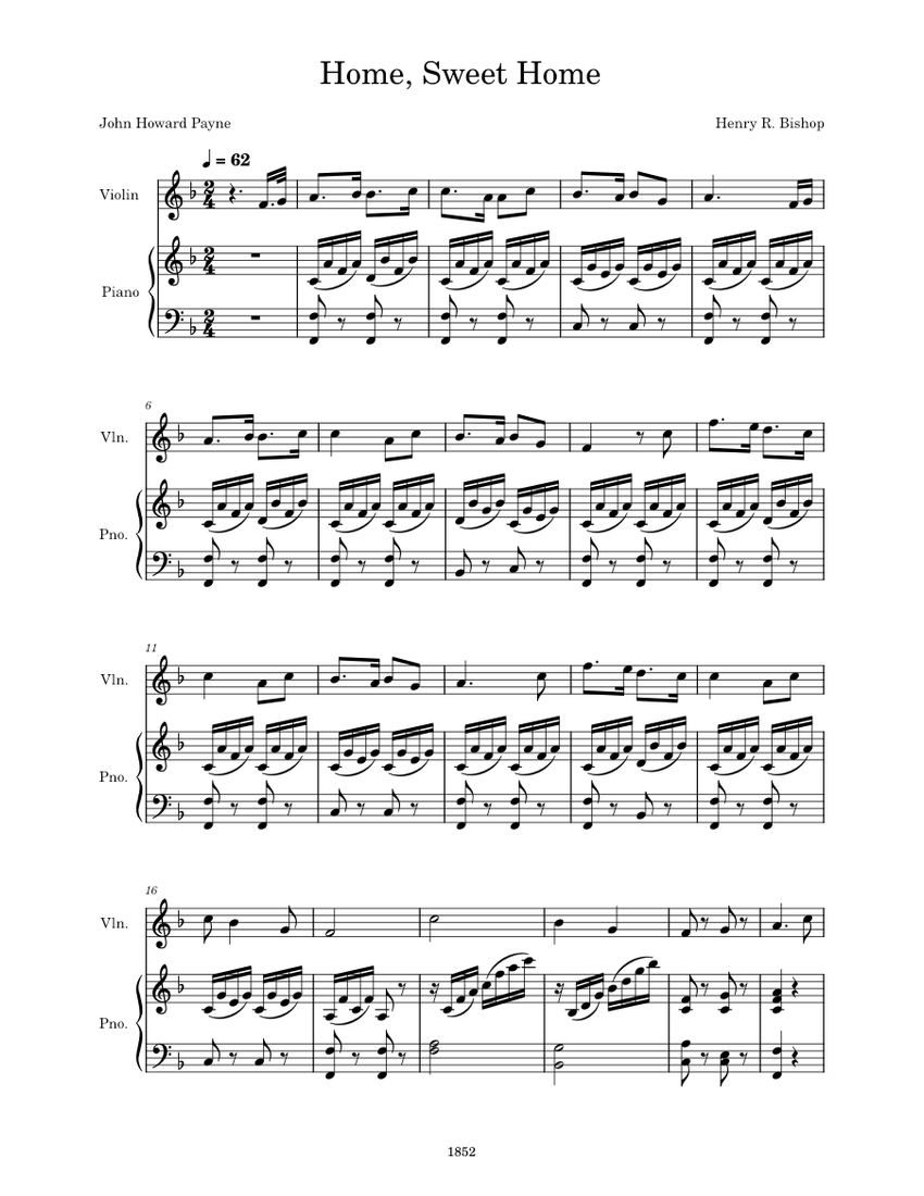 Home, Sweet Home – Henry Rowley Bishop Home, Sweet Home - violin Sheet ...