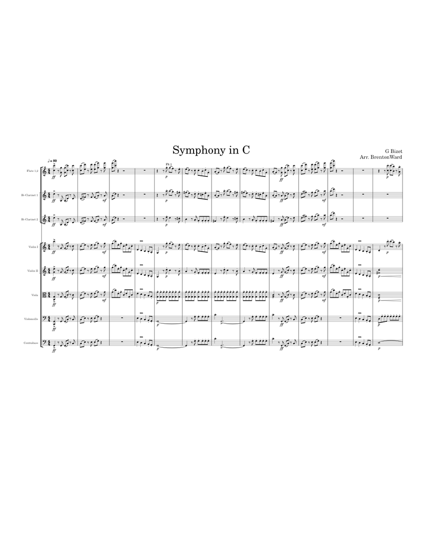 Symphony in C No 1 – George Bizet Sheet Music for Flute, Clarinet in b ...