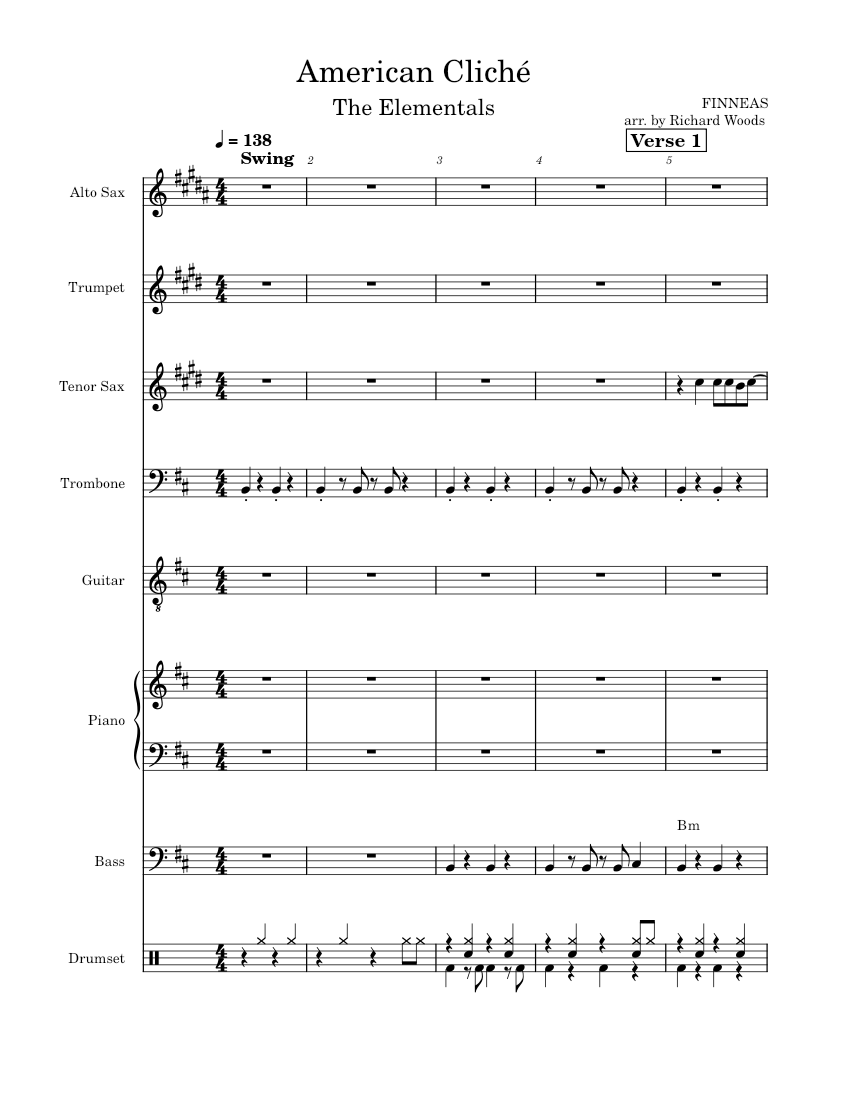 American Cliché – FINNEAS Sheet Music for Piano, Trombone, Saxophone ...
