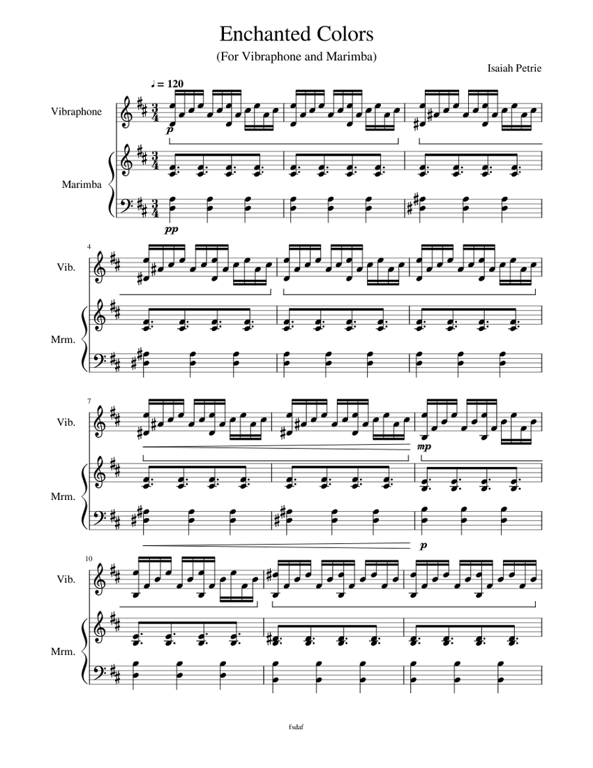 Enchanted Colors (For Vibes and Marimba) Sheet Music for Vibraphone ...