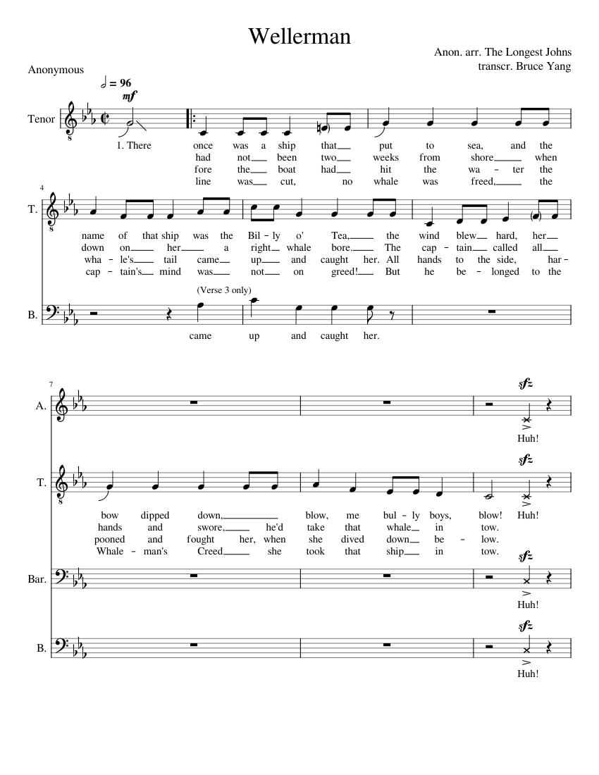 Wellerman arrangement – Sea Shanty Sheet music for Alto, Tenor, Bass ...