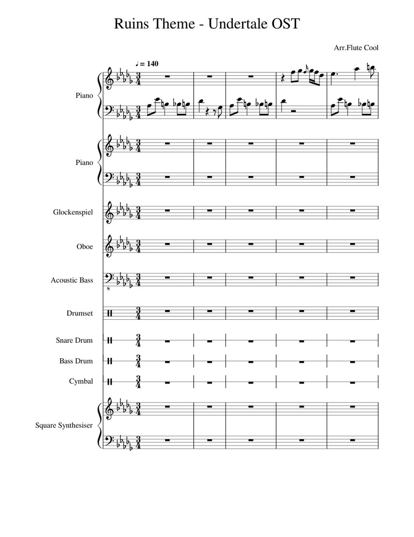Ruins Theme Undertale OST Sheet music for Piano, Oboe, Glockenspiel ...