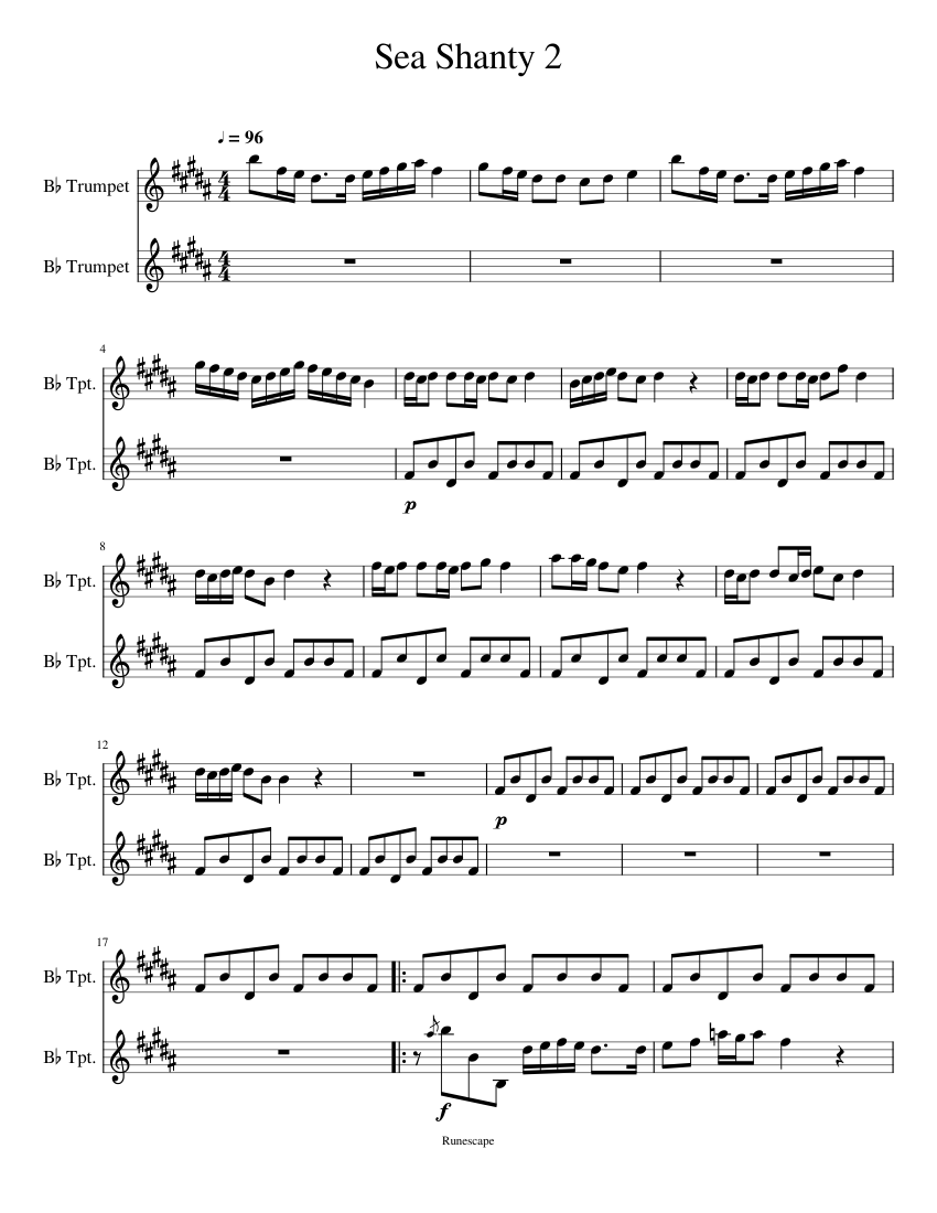 Sea Shanty 2 Sheet Music for Trumpet in b-flat (Brass Duet) | MuseScore.com