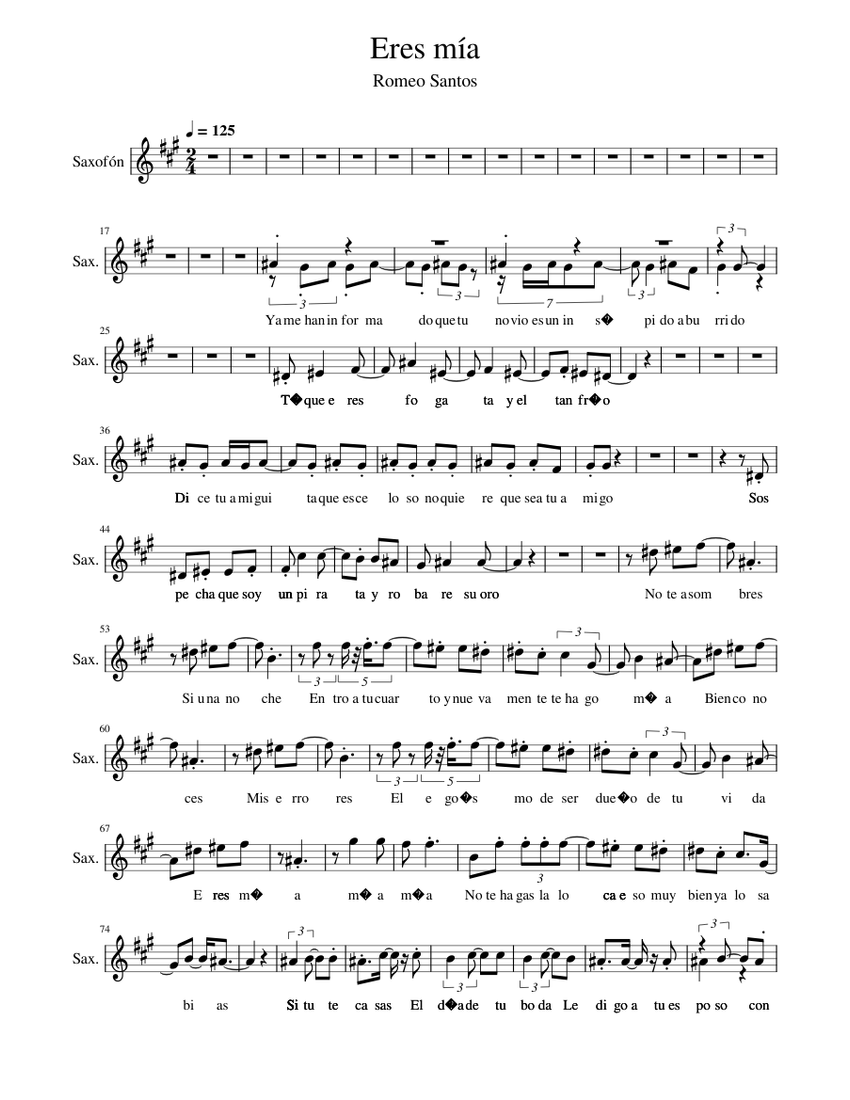 Romeo Santos - Eres mia Voice Saxo Sheet music for Saxophone alto (Solo ...