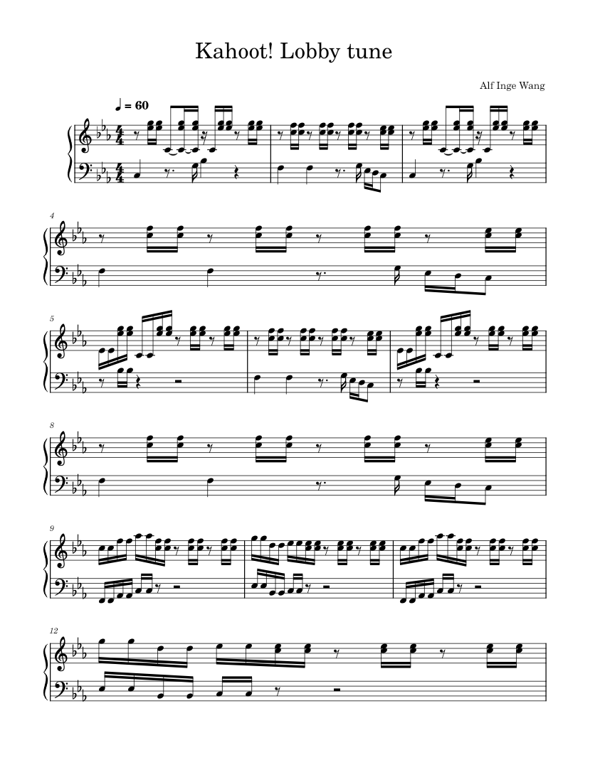 Kahoot! Lobby Theme – Alf Inge Wang Sheet Music for Piano (Solo) easy ...