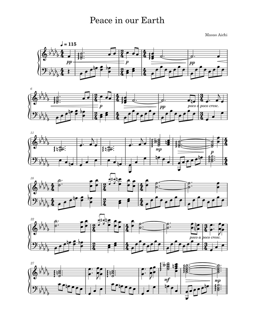 Peace in our Earth Sheet Music for Piano (Solo) | MuseScore.com