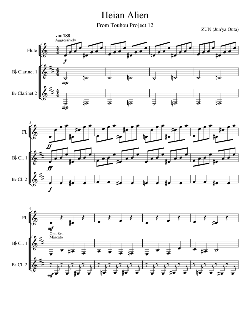 Heian Alien / Flute + 2 Clarinets Trio Sheet Music for Flute, Clarinet ...