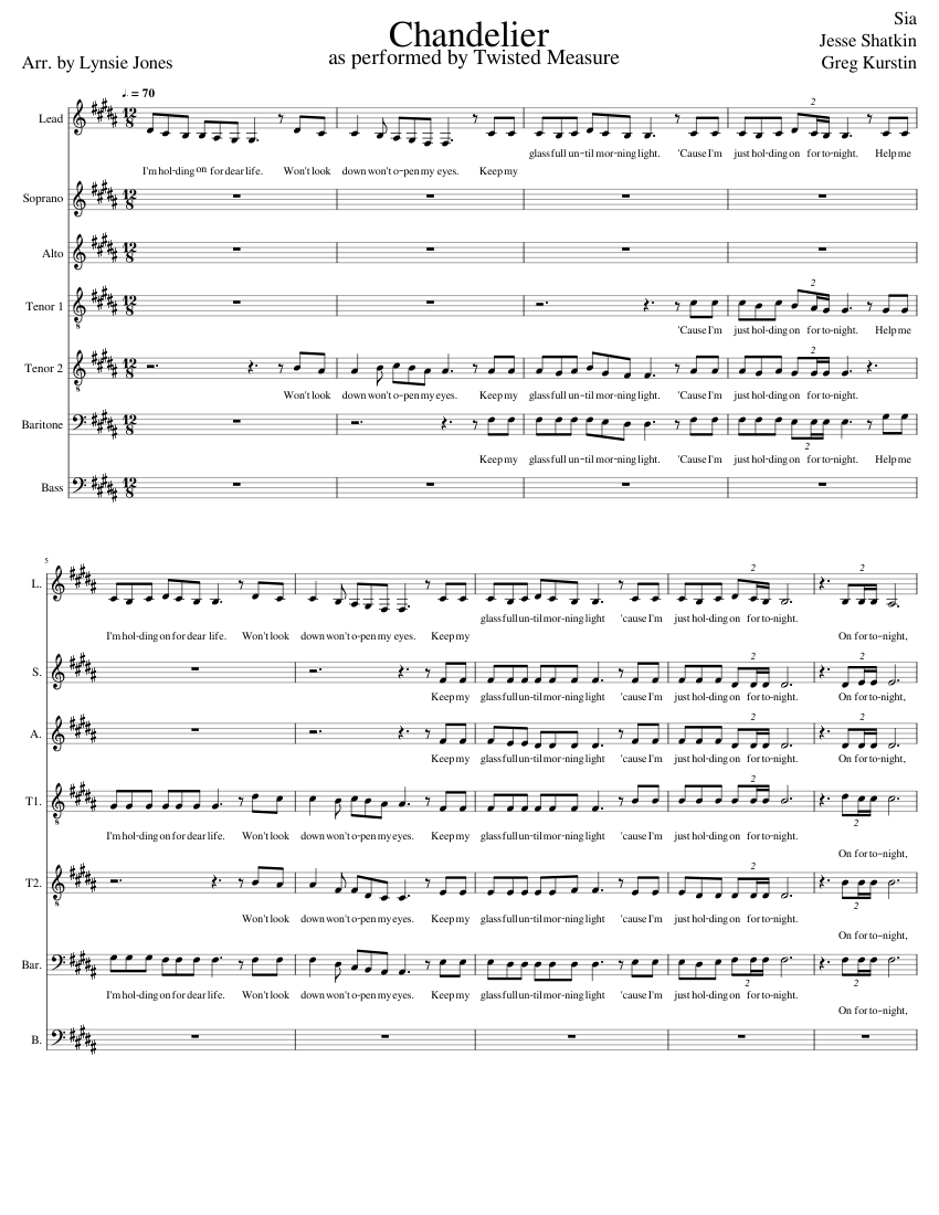 Chandelier Sheet Music for Soprano, Alto, Tenor, Bass voice & more ...