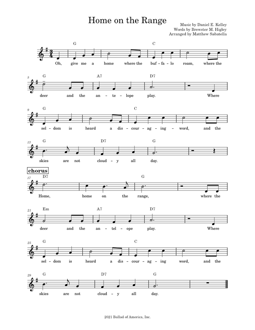Home on the Range - Traditional/Arranged by Matthew Sabatella Sheet ...