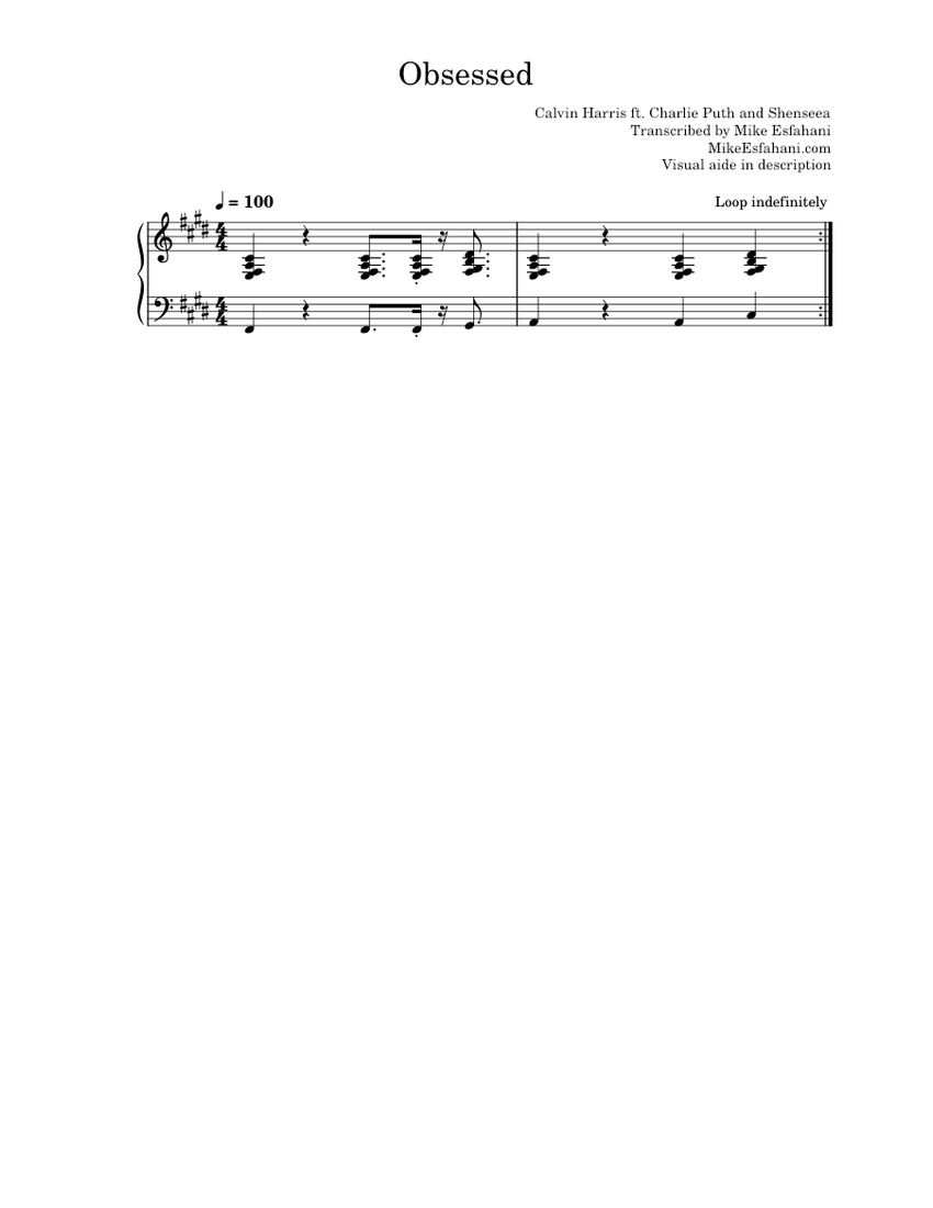 Obsessed - Calvin Harris ft. Charlie Puth and Shenseea Sheet Music for ...
