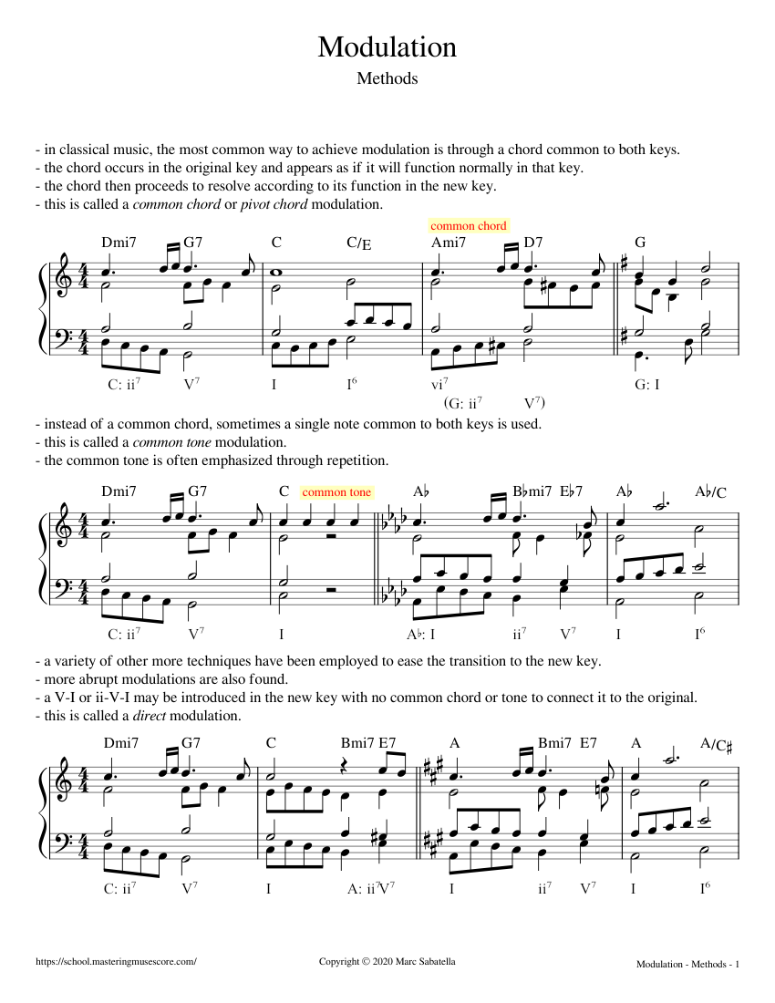 Modulation: Methods Sheet Music with Chords for Piano (Solo) Easy ...