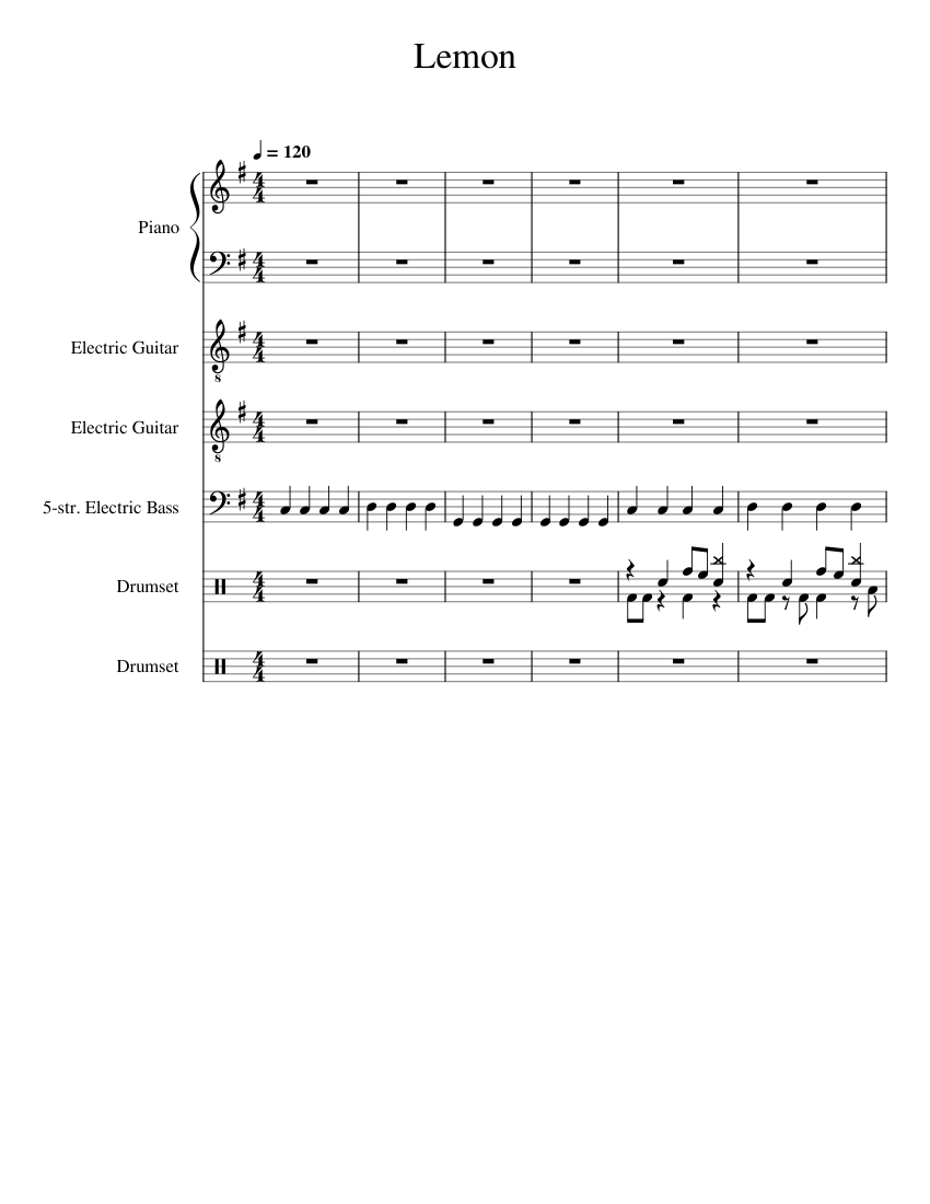 Lemon Sheet Music for Piano, Guitar, Bass guitar, Drum group (Piano ...