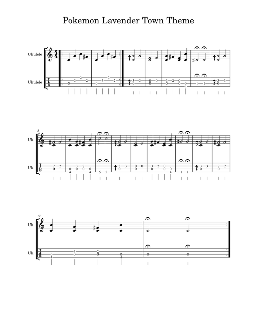 Pokemon OST – Pokemon Lavender Town Theme Sheet Music for Ukulele (Solo ...